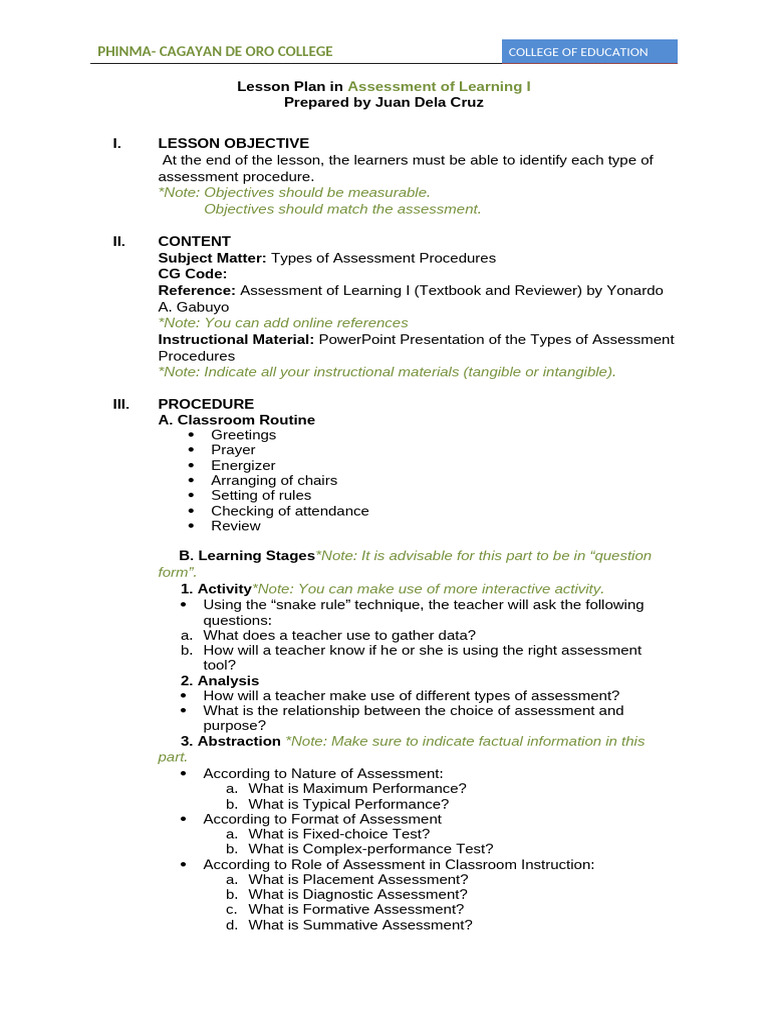 TEACHING DEMO LESSON PLAN With NOTE | PDF | Educational Assessment | Lesson Plan