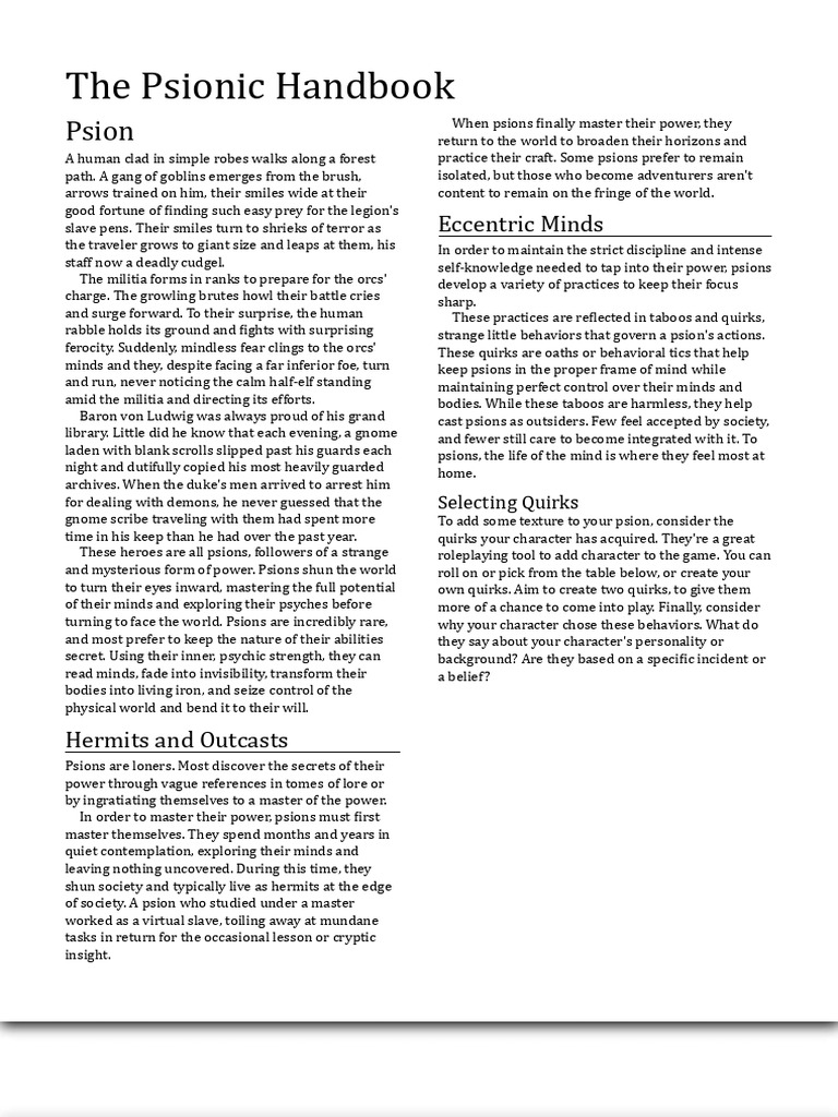 Psionic Handbook - GM Binder | PDF