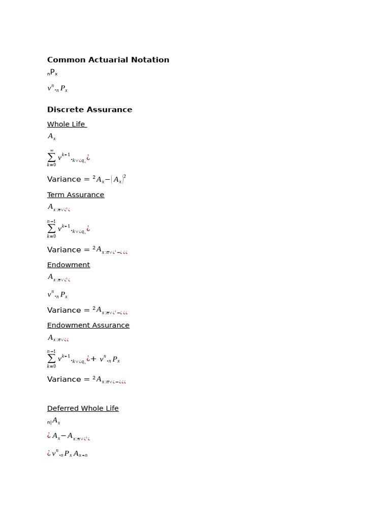Common Actuarial Notation | PDF