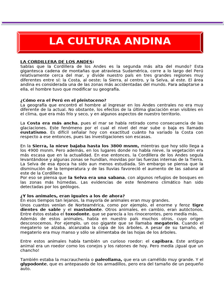 La-Cultura-Andina-ficha de refuerzo | PDF