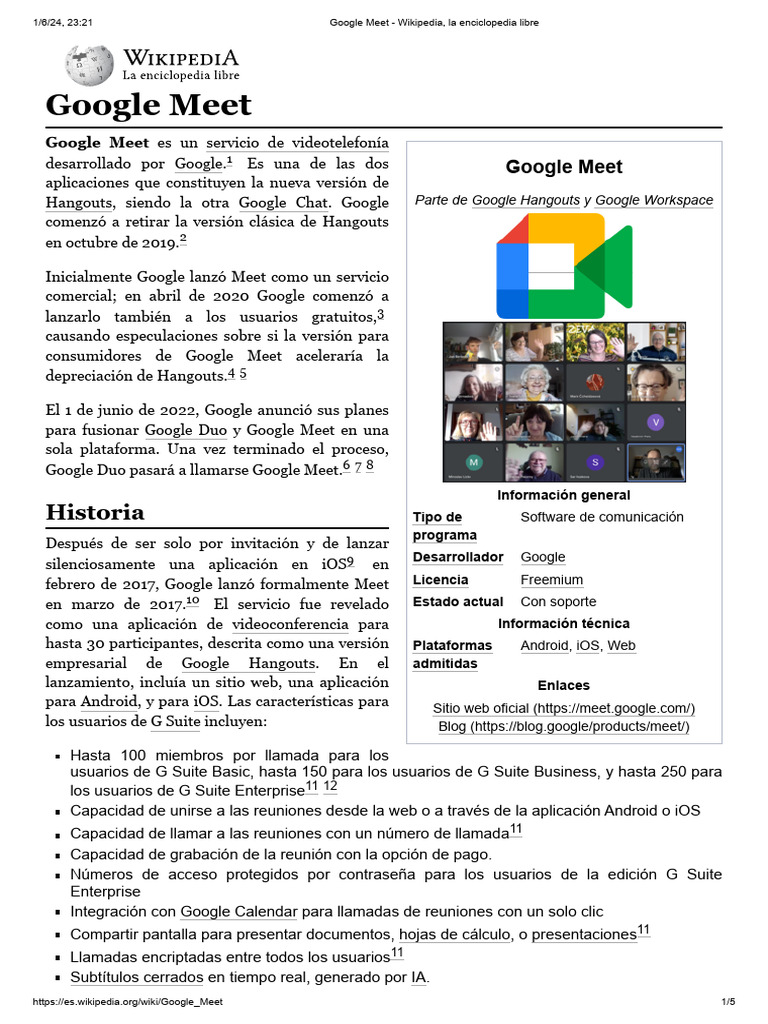 Google Meet - Wikipedia, La Enciclopedia Libre | PDF