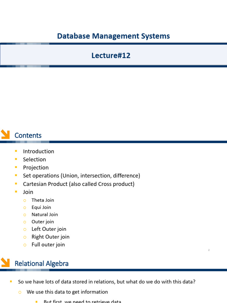 DBMS Lec#12 Database Relational Algebra | PDF