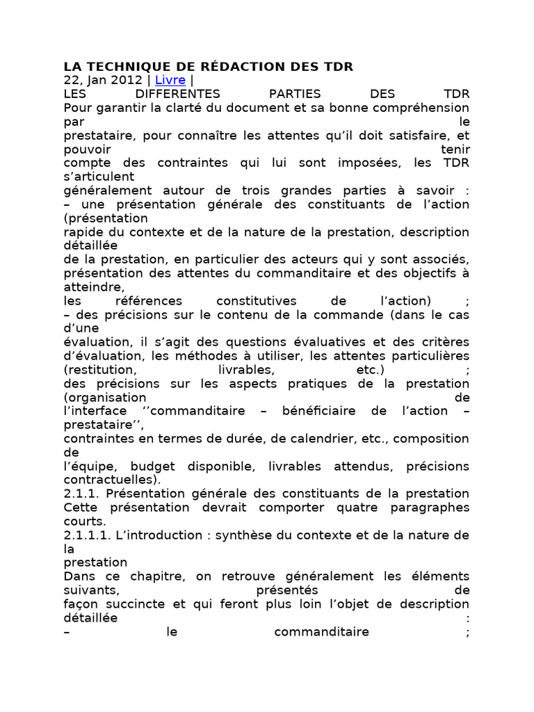 La Technique de Rédaction Des TDR | PDF