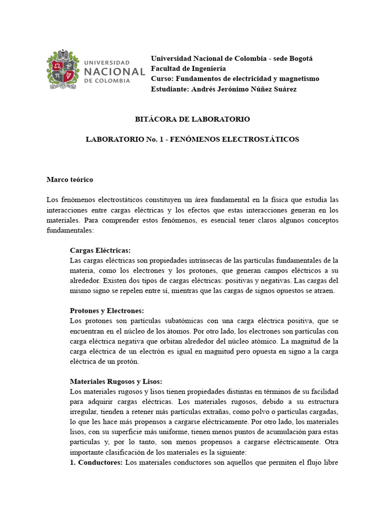 BITACORA DE LAB Fundamentos de Electricidad y Magnetismo | PDF | Electricidad | Métodos y ...