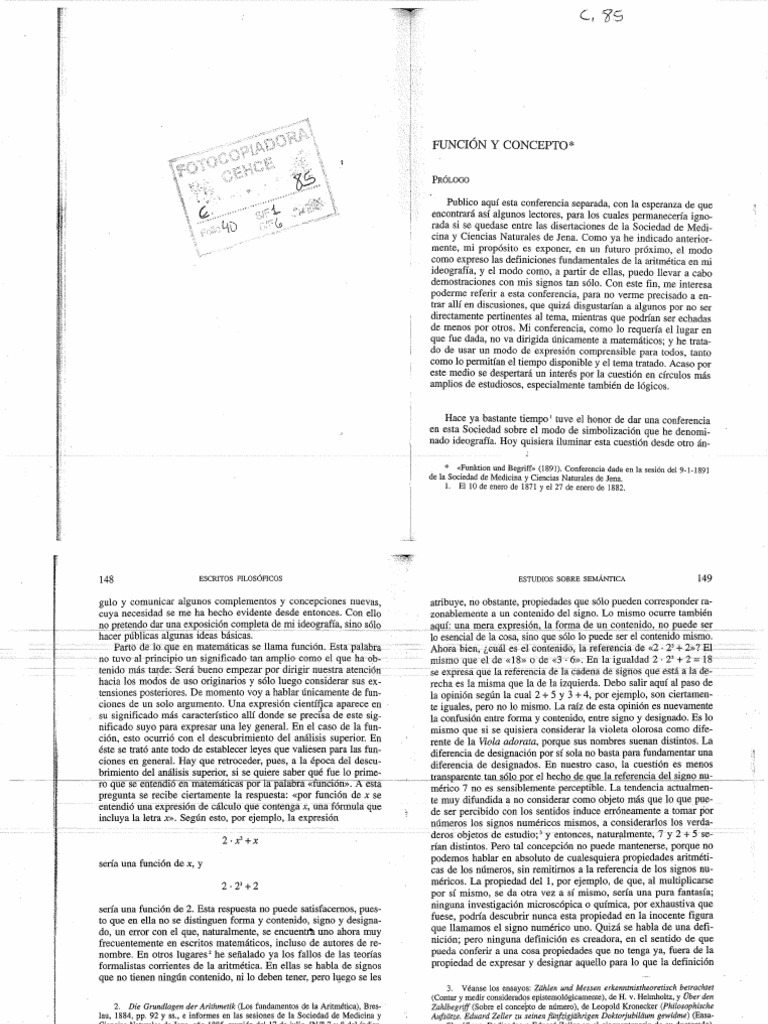 Frege, G., FunciÃ N y Concepto. | PDF