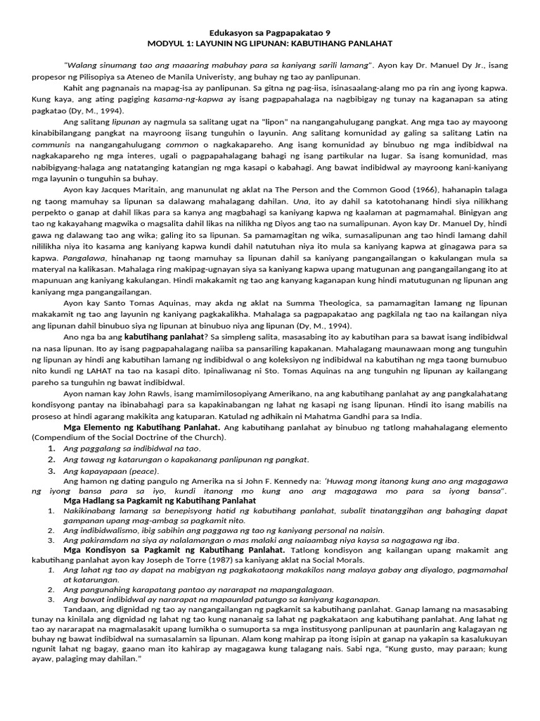 EsP 9 Handouts M1 | PDF