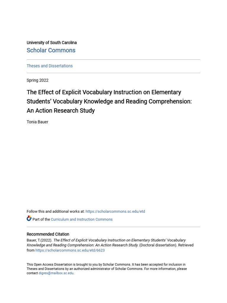 The Effect of Explicit Vocabulary Instruction On Elementary Stude | PDF