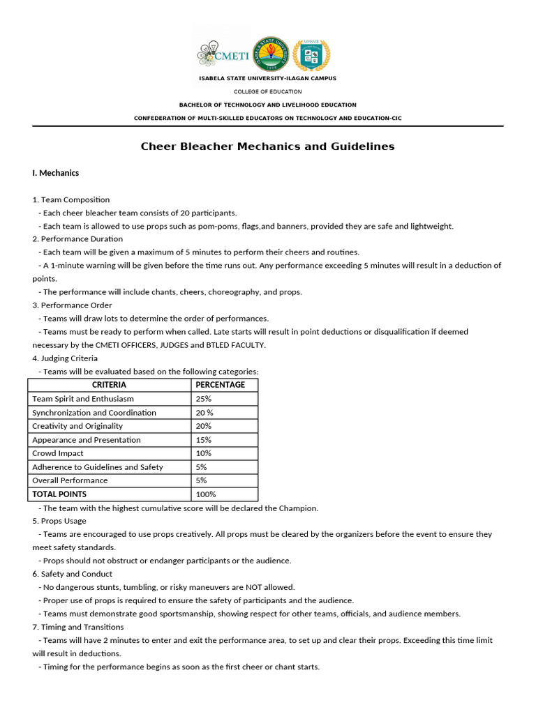 Cheer Bleacher Mechanics and Guidelines | PDF