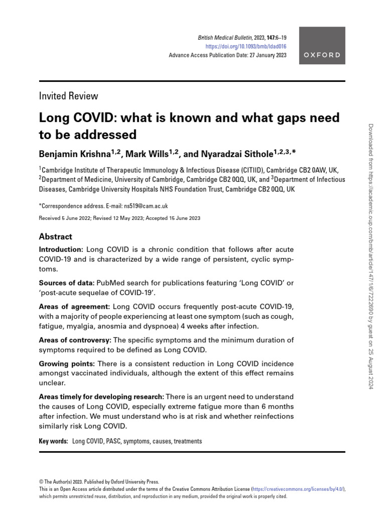 Long COVID What Is Known and What Gaps Need To Be Addressed | PDF