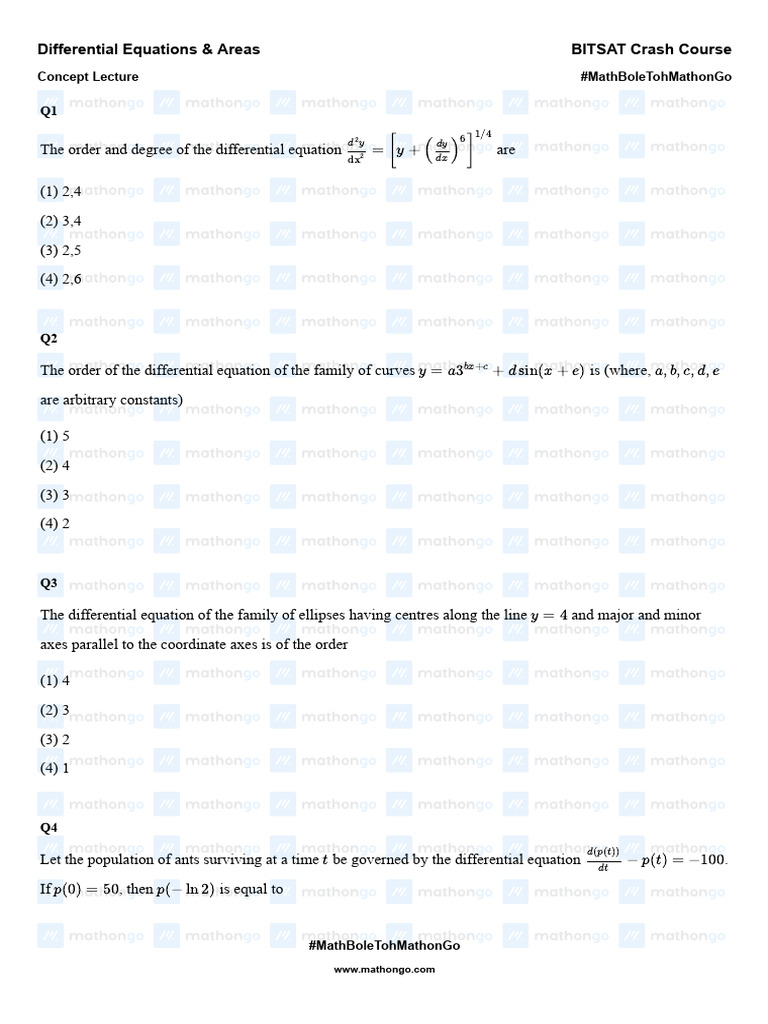 Differential Equations Areas Concept Lecture Bitsat Crash Course | PDF