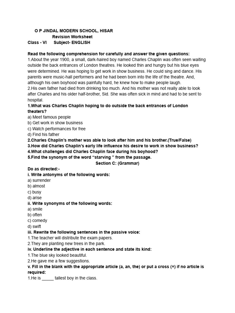 English Revision Worksheet-2 | PDF