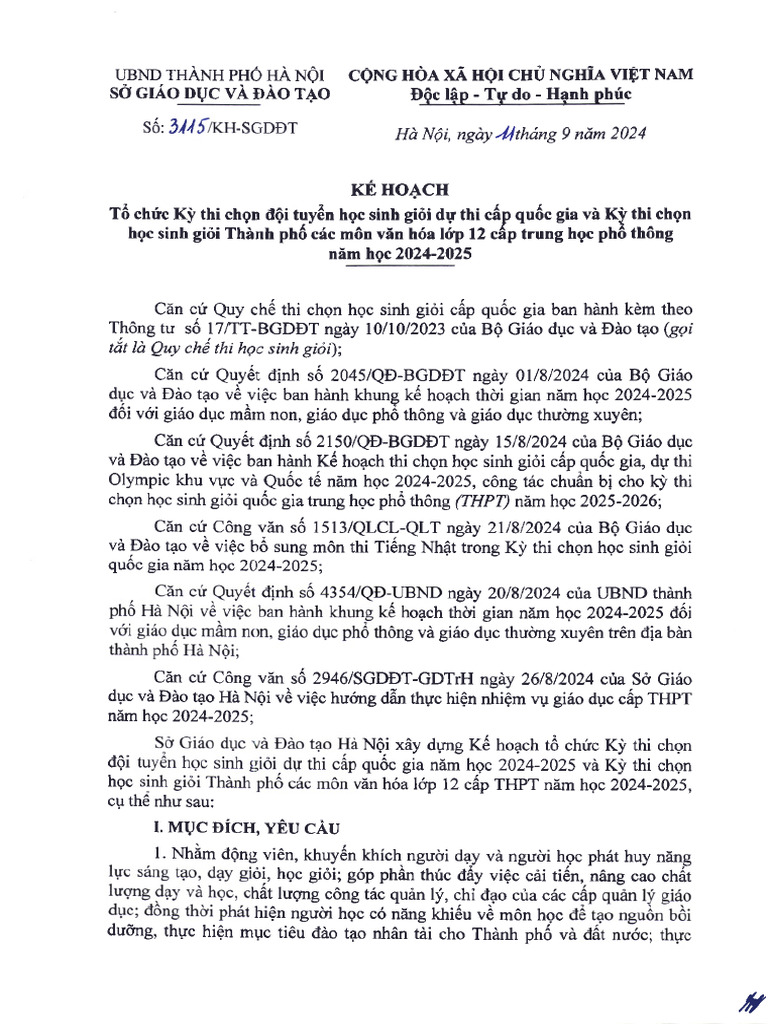 3115 - KH - Chọn HSG Thanh Pho Và Doi Tuyen HSG Lop 12 | PDF