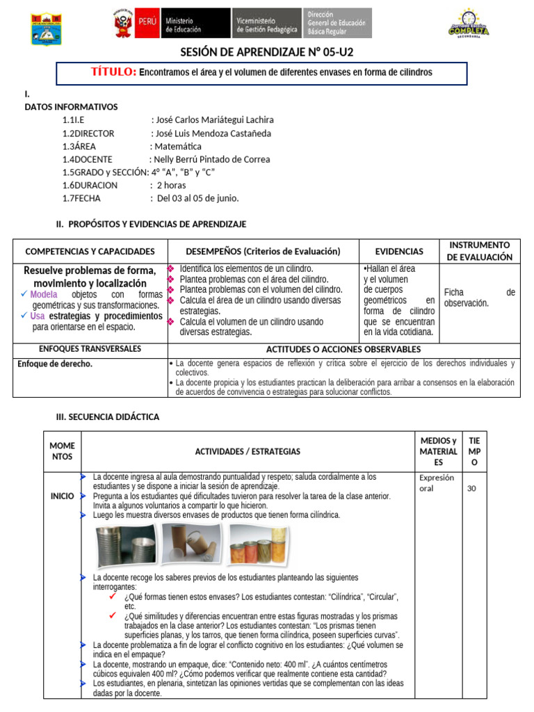 SESIÓN DE APRENDIZAJE N° 05-U2 | PDF