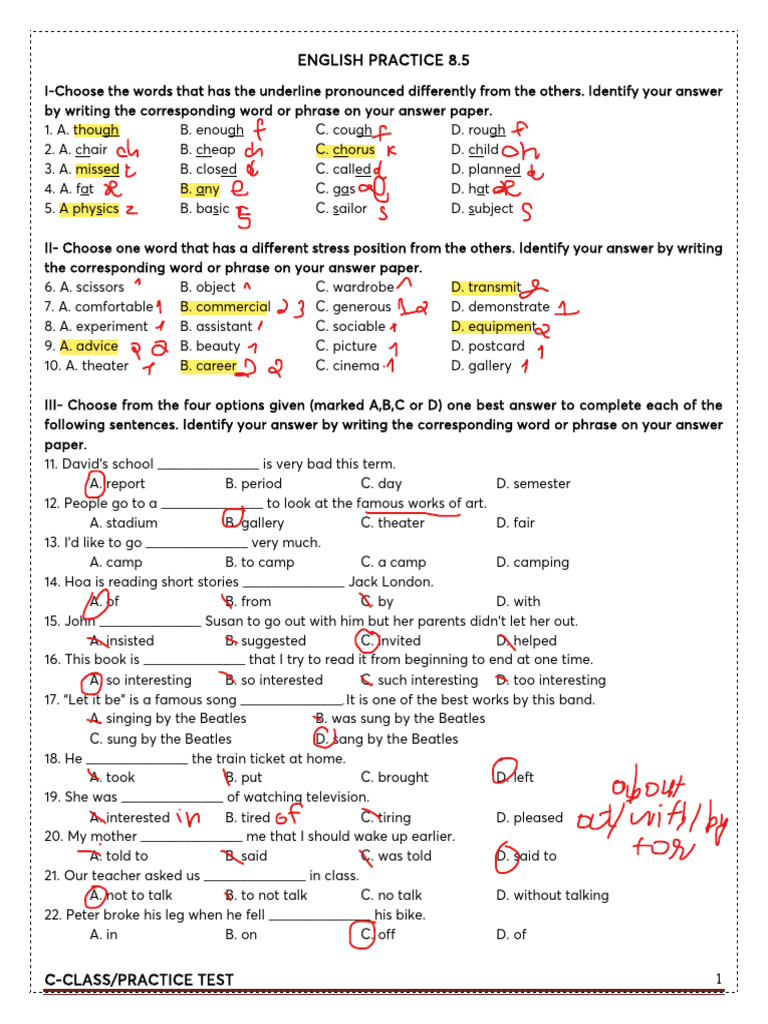 Practice Test 8.5 | PDF