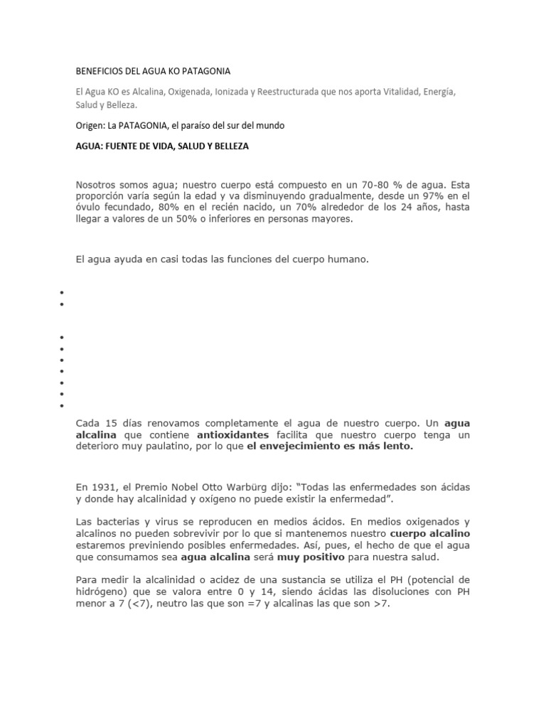 Beneficios Del Agua | PDF | Agua | Ph