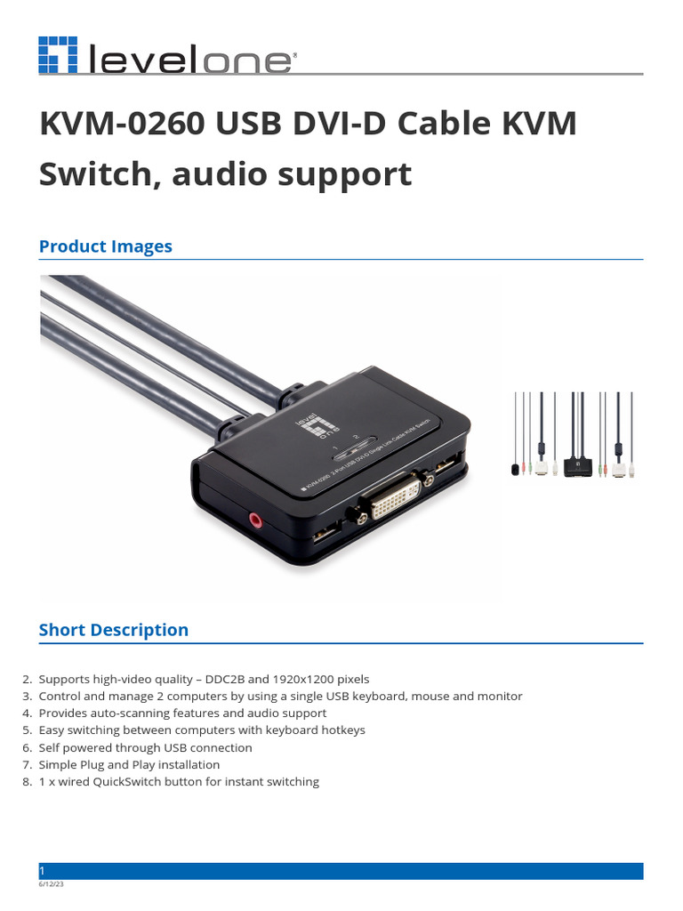 KVM 0260 USB DVI D Cable KVM Switch Audio Support | PDF