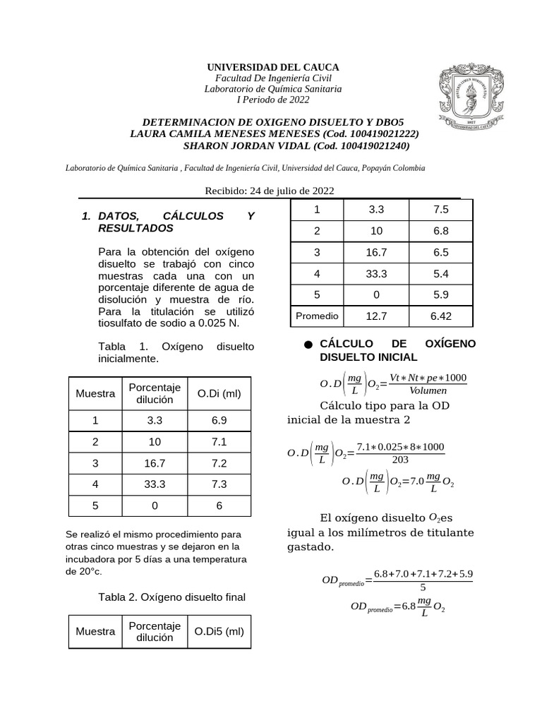Oxigeno Disuelto y Dbo5 (Reparado) | PDF