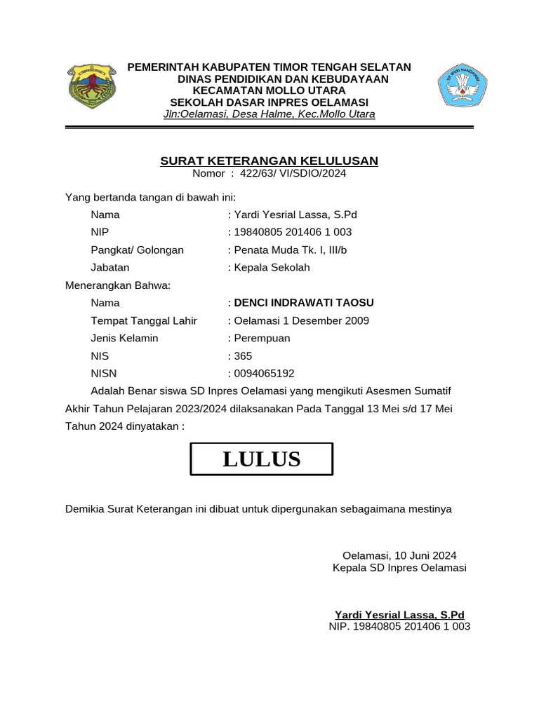 Surat Tanda Kelulusan 2024 | PDF