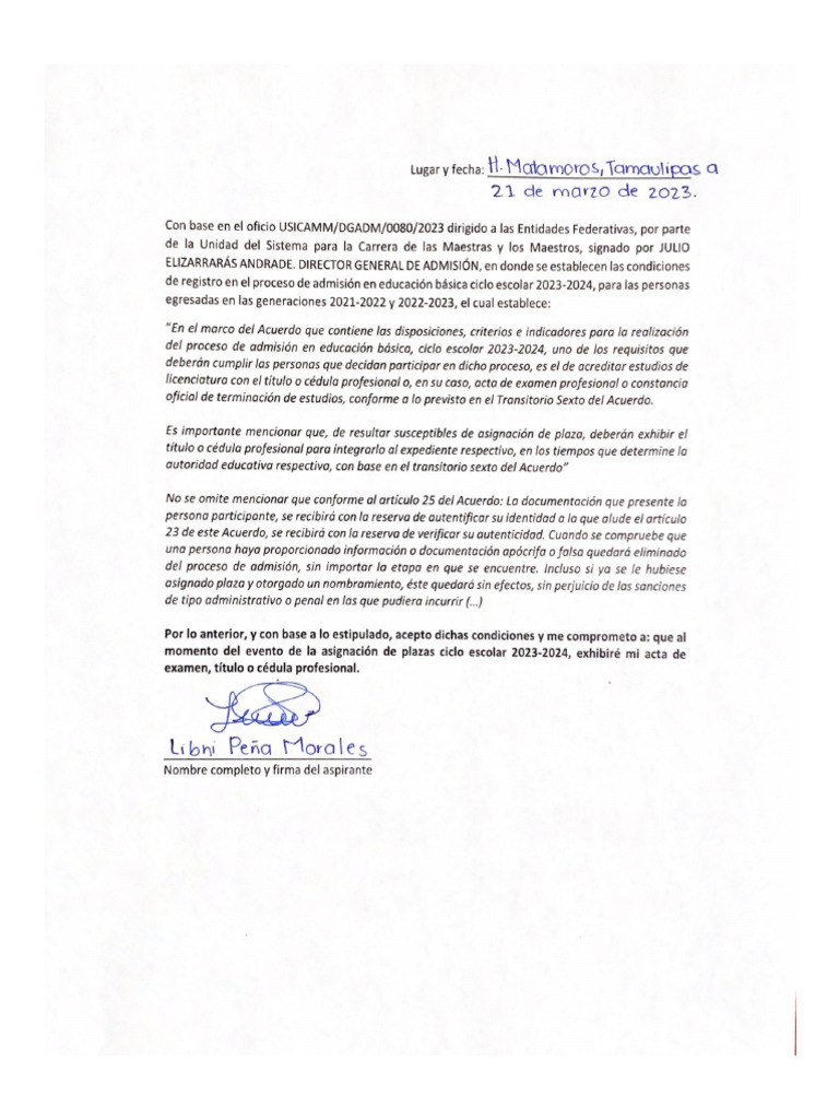 Carta Responsiva Libni Peña Morales | PDF