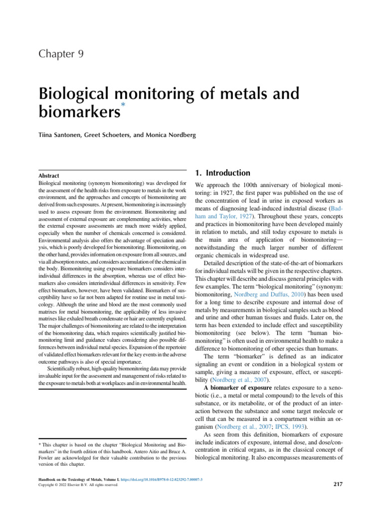 Chapter-9---Biological-monitoring-of-metals-_2022_Handbook-on-the-Toxicology | PDF