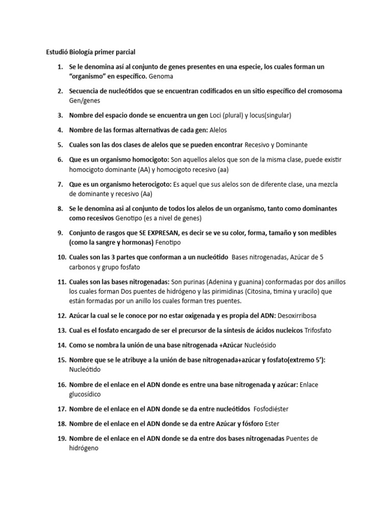 Repaso Primer Parcial Biolo Ii | PDF