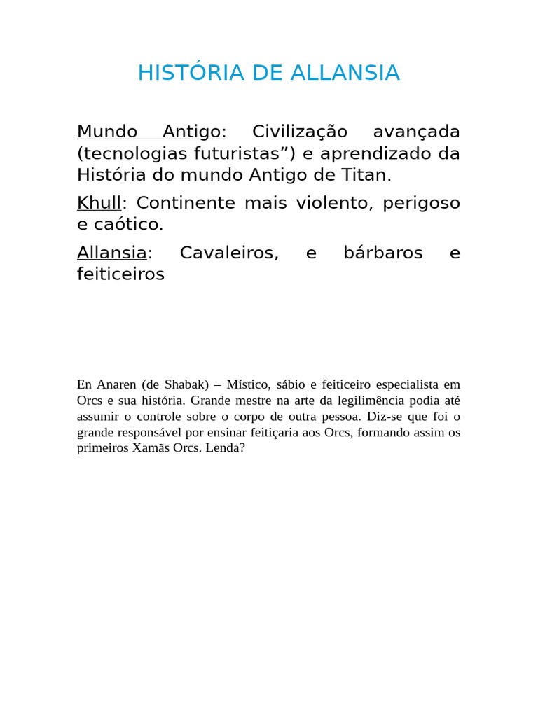História de Allansia | PDF