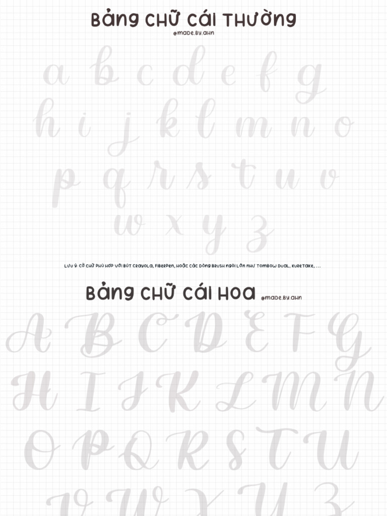Bảng chữ cái Calligraphy thường và hoa (cỡ lớn) | PDF