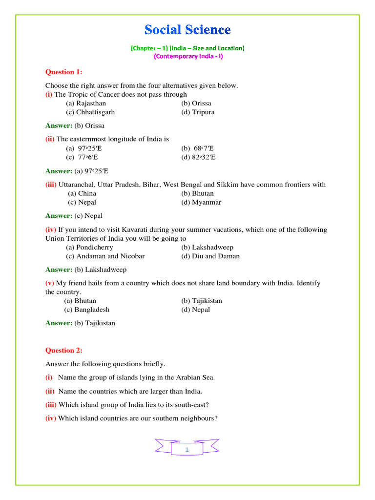 Chap.1 Geography Answers | PDF | Asia | Indian Ocean