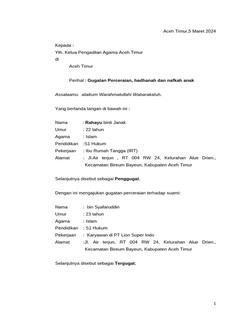 Surat Gugatan Perdata | PDF