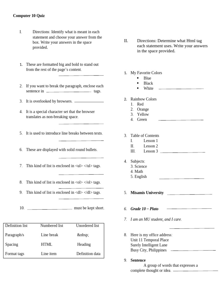 Computer 10 Quiz | PDF