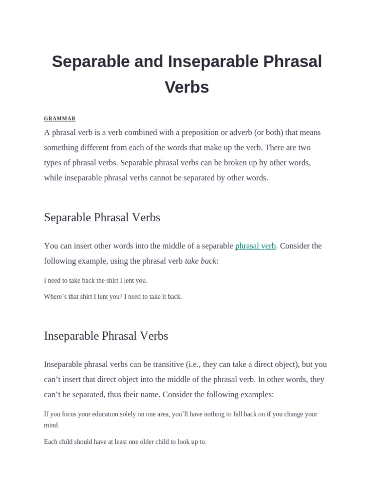 Separable and Inseparable Phrasal Verbs | PDF