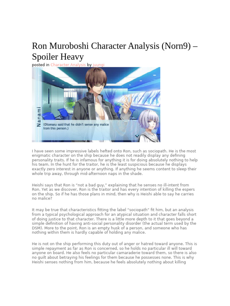 Ron Muroboshi Character Analysis | PDF