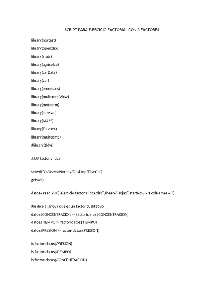 Script para Ejercicio Factorial Con 3 Factores | PDF