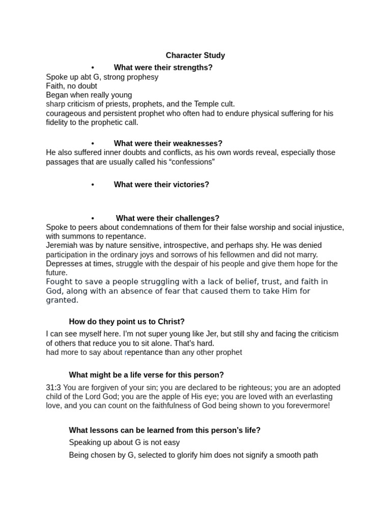 Character Study Template | PDF | Wellness | Religion & Spirituality
