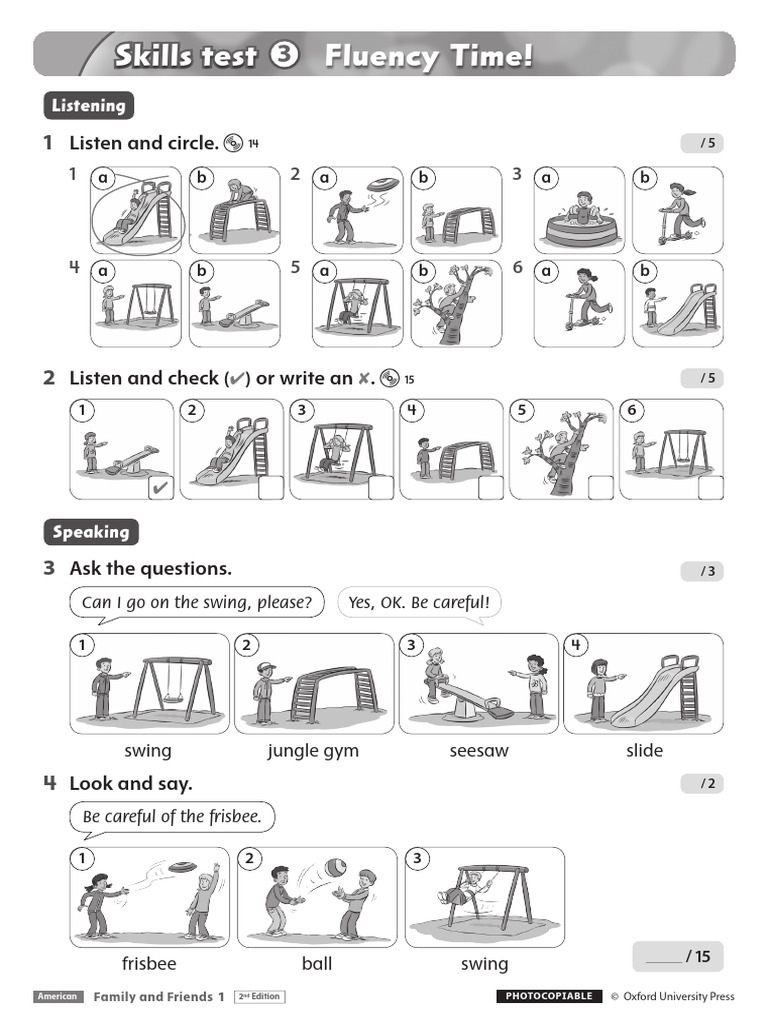 Family and Friends 1 2nd Fluency Test 3 | PDF