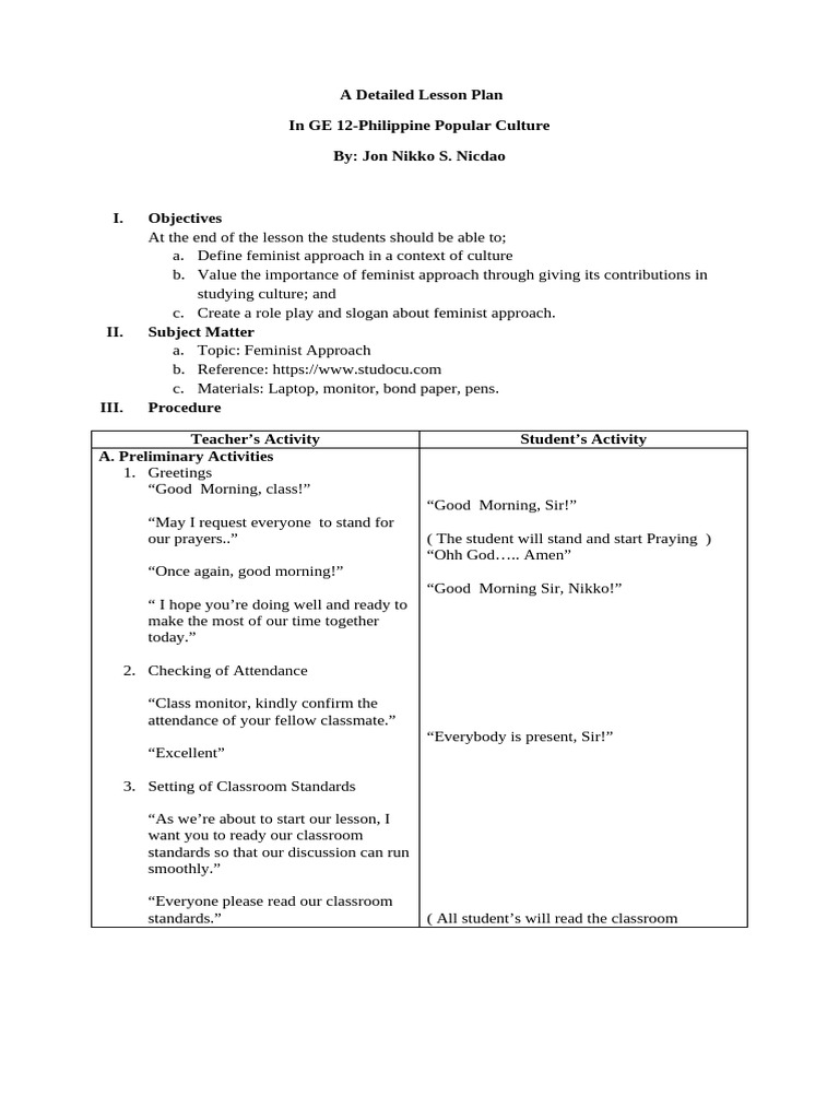 Feminist Approach Lesson Plan | PDF | Feminism | Social Science