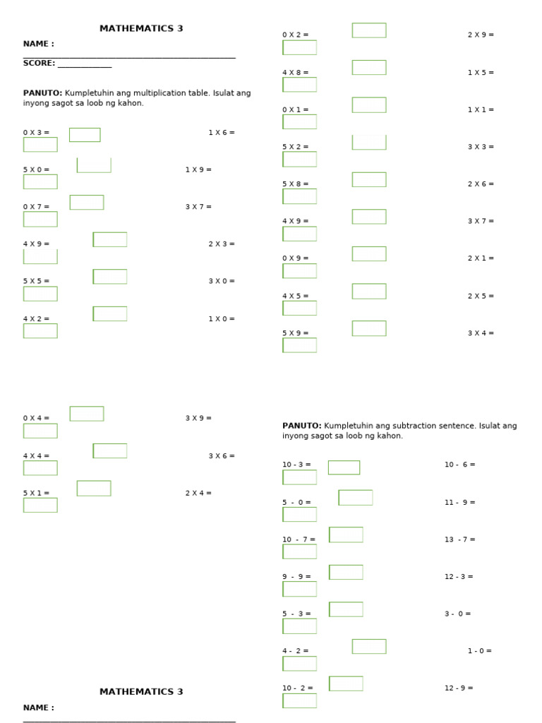 Mathematics 3 Mult N Subt | PDF