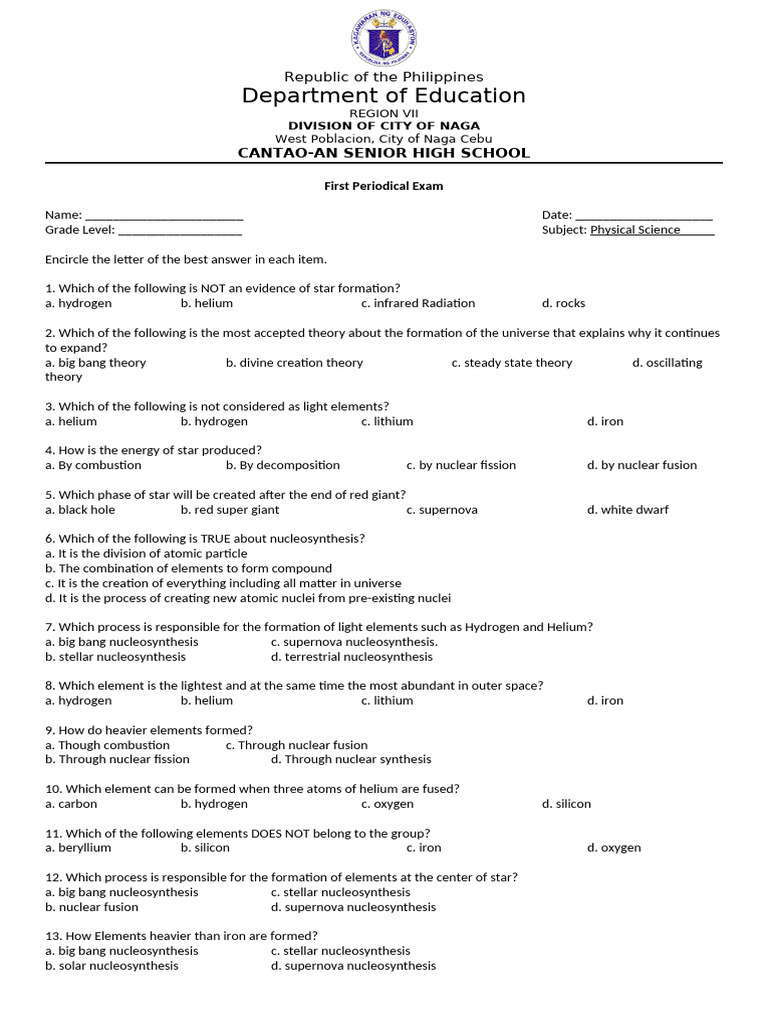 First Periodical Exam | PDF | Chemical Polarity | Chemical Elements
