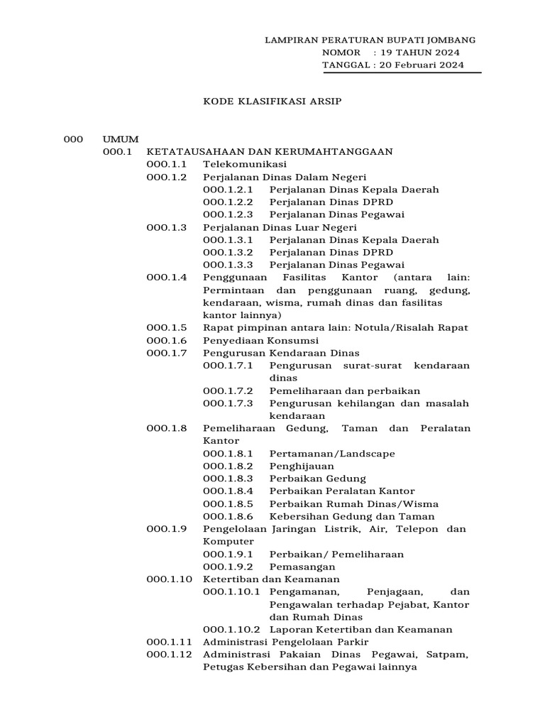 19 TH 2024 Lampiran Kode Klasifikasi Arsip | PDF | Griya & Taman | Teknologi & Rekayasa