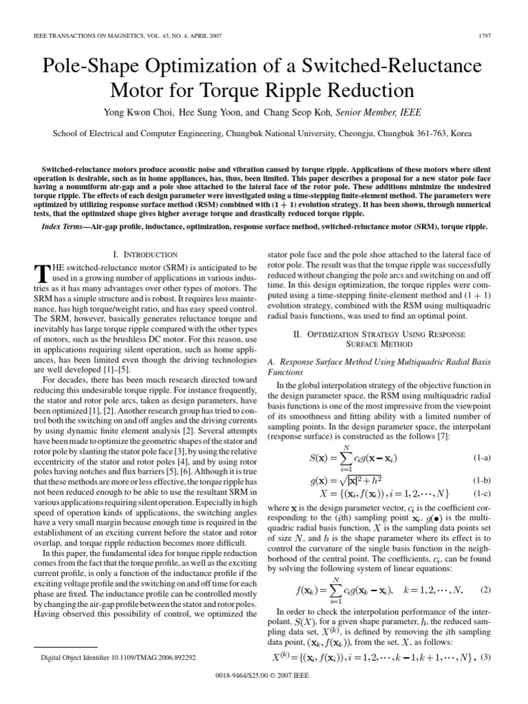 Pole-Shape Optimization of A Switched-Reluctance Motor For Torque Ripple Reduction | PDF