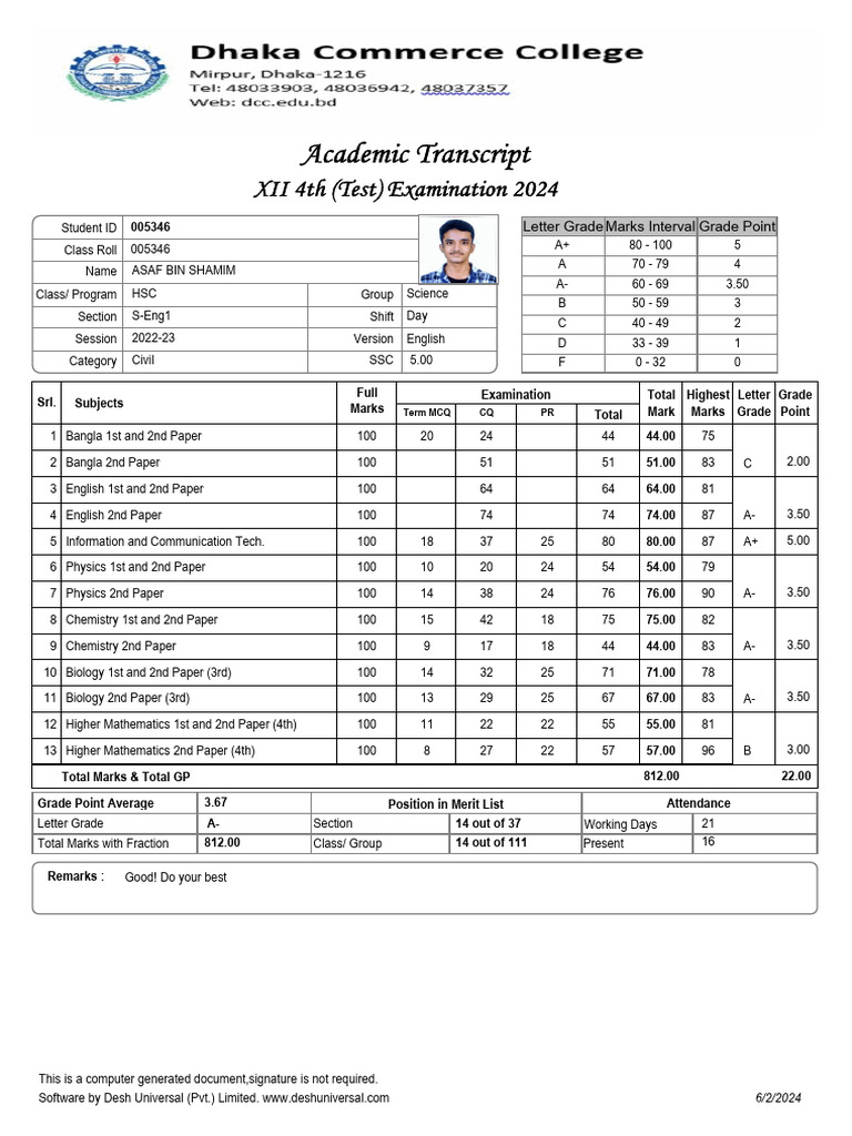 Academic Transcript | PDF
