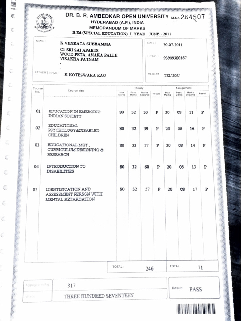 Final Rehabilitation Marksheet | PDF