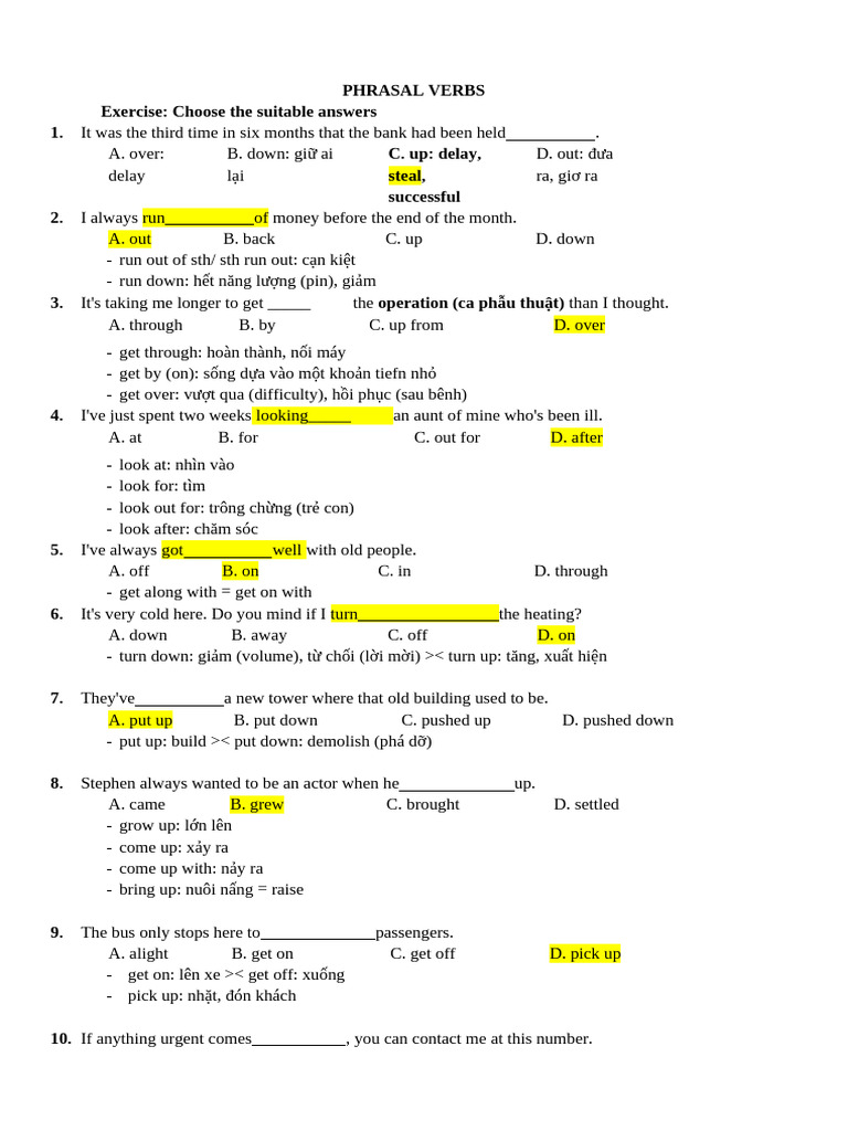 Phrasal Verb Exercise | PDF