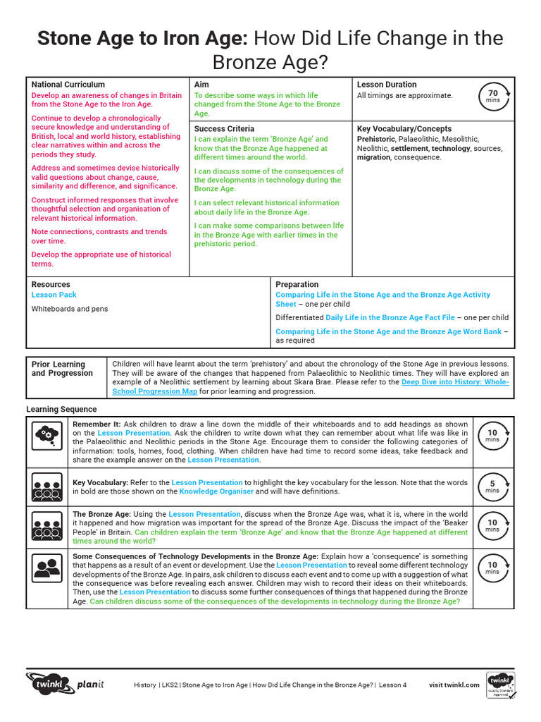 Lesson Plan - How Did Life Change in the Bronze Age | PDF