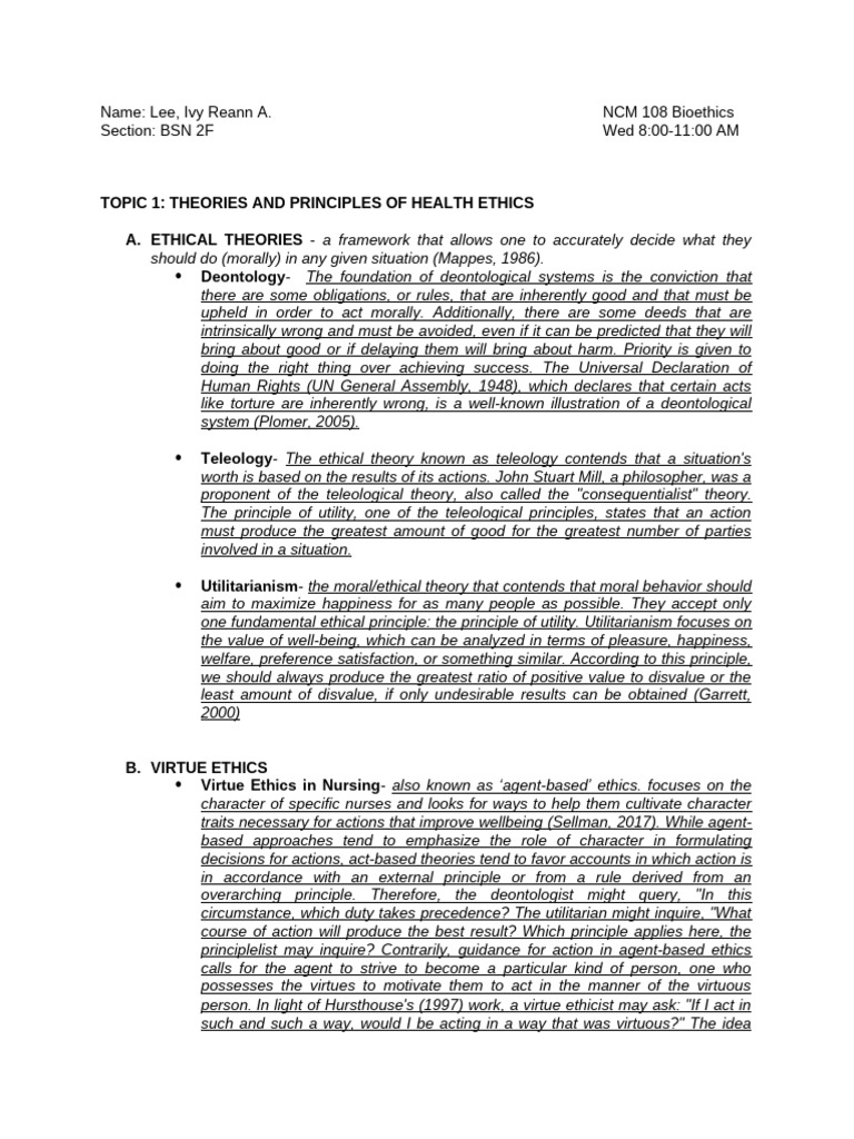 Bioethics Assignment | PDF | Utilitarianism | Informed Consent