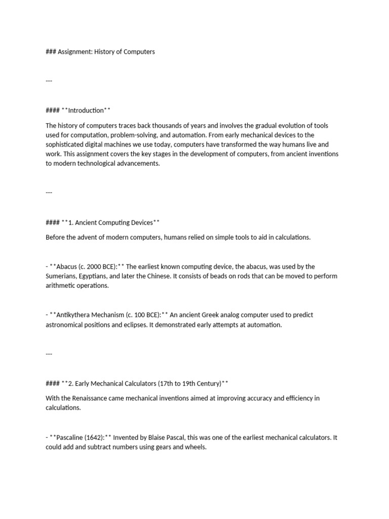 Assignment On History of Computer | PDF