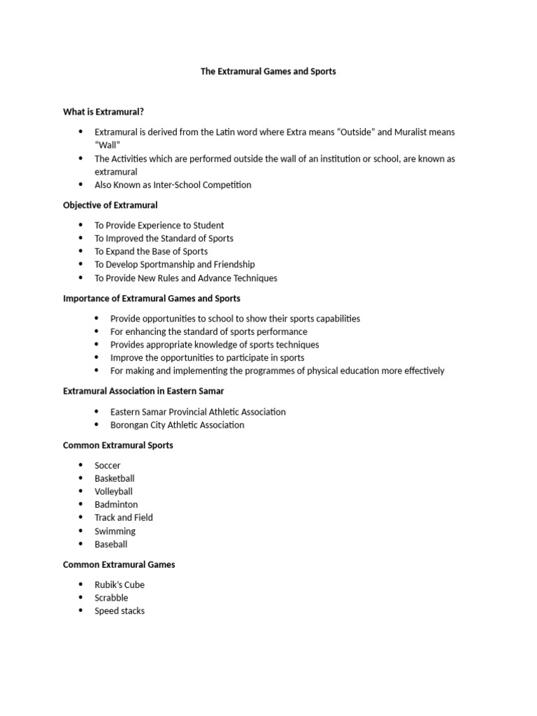 The Extramural Games and Sports G4 | PDF