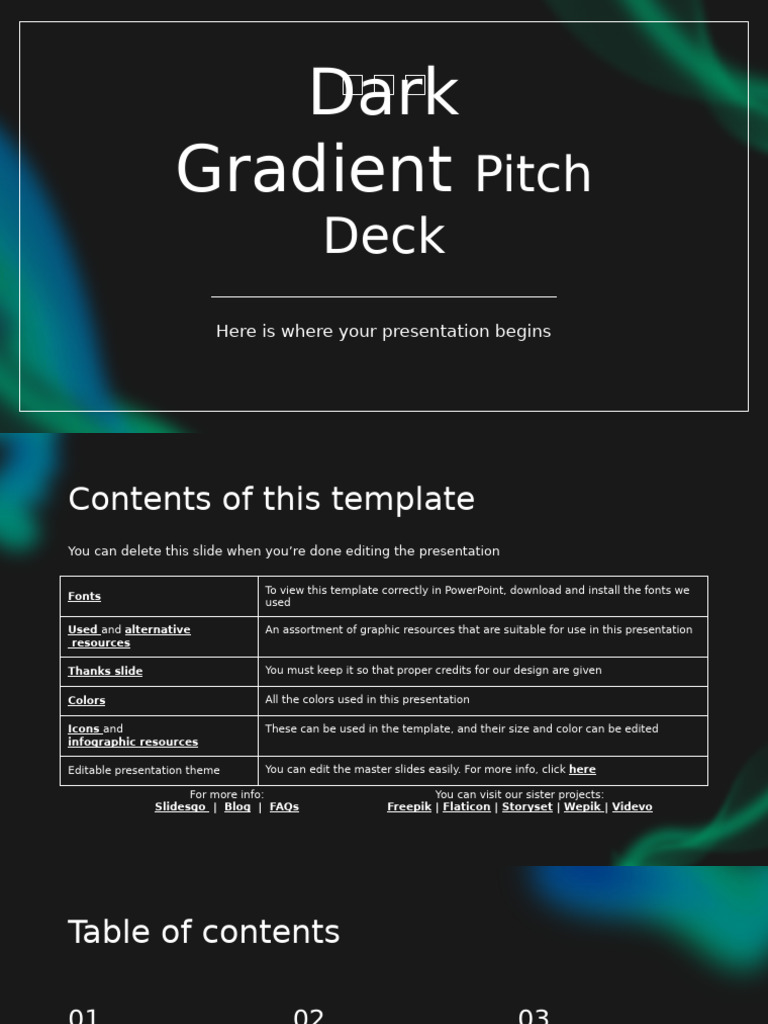 Dark Gradient Pitch Deck by Slidesgo | PDF