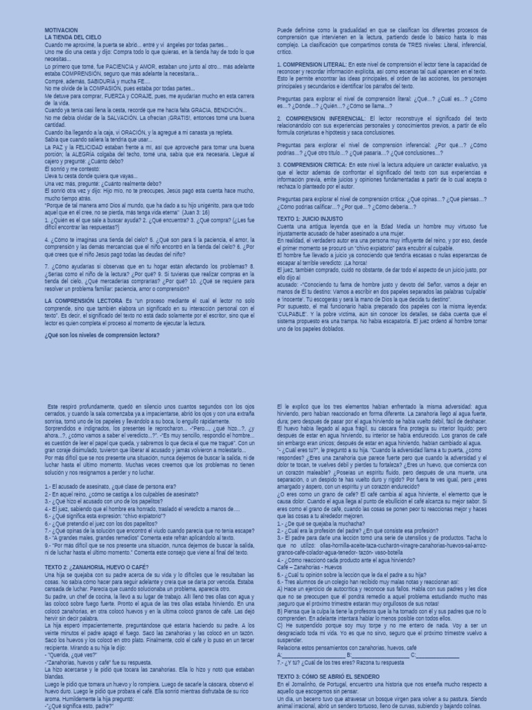 Comprensión Lectora y Reflexión Personal | PDF | Comprensión lectora | Amor