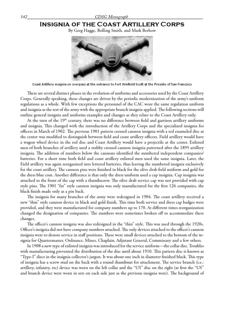 1901-45 Coast Artillery Corps Insignia | PDF | Heraldry | Military